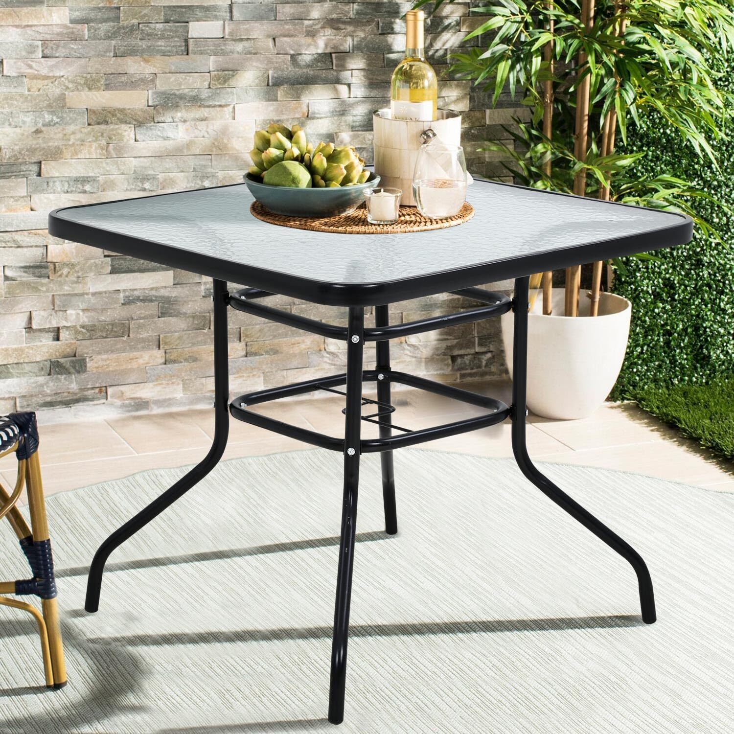 Patio Table Outdoor Glass Table Bistro Square Garden Glass Table w ...