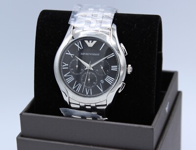 NEW AUTHENTIC EMPORIO ARMANI CLASSIC BLACK SILVER CHRONOGRAPH MEN'S ...