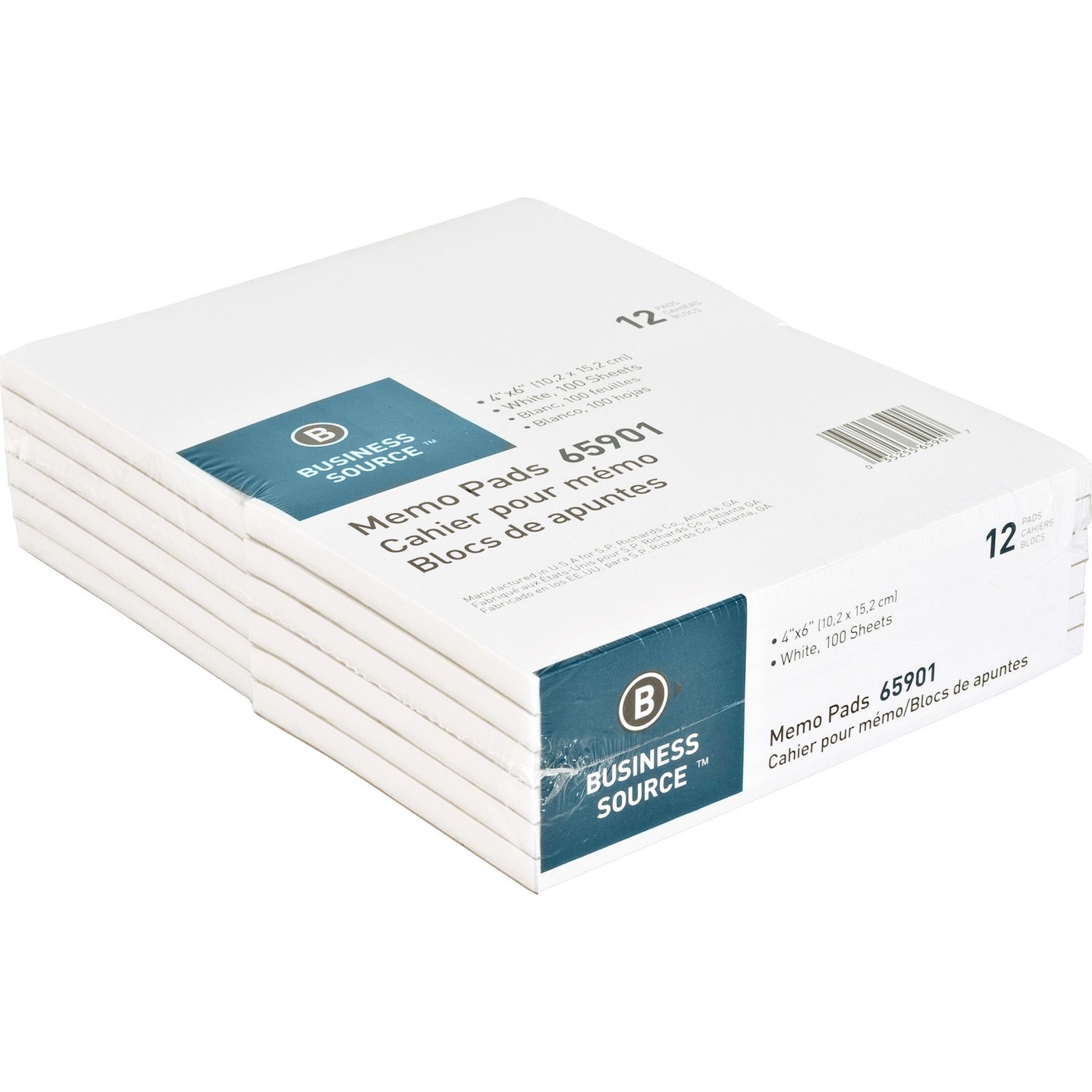 Business Source BSN65901 Memo Pad 4"x6" 100 Sheets Unruled White ...