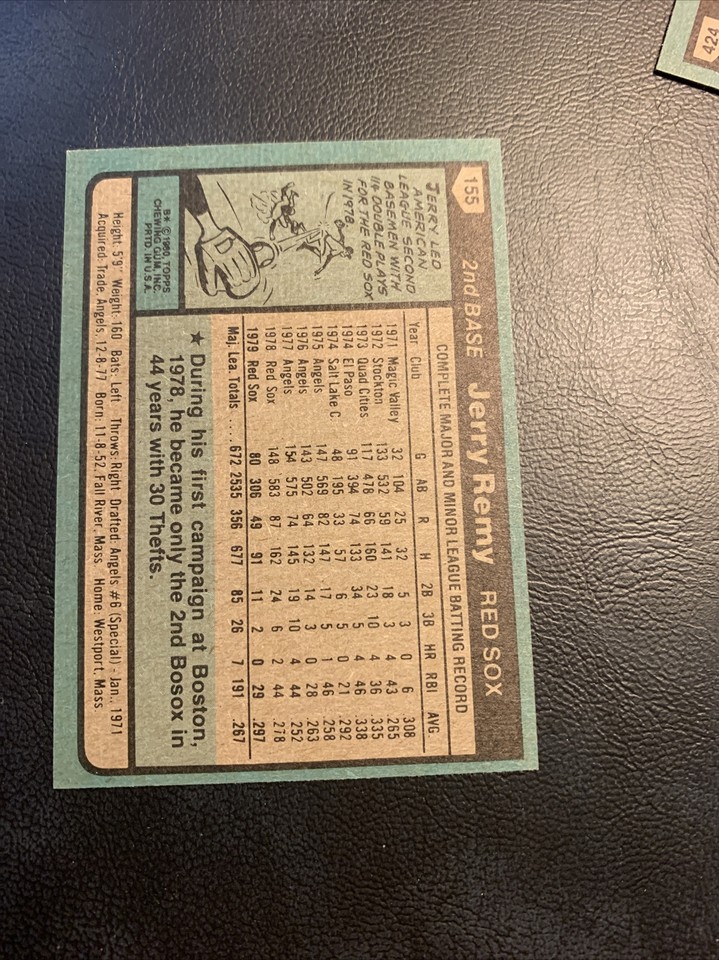 #155 Jerry Remy Boston Red Sox,, 1980 Topps Baseball Card Cb18 | eBay