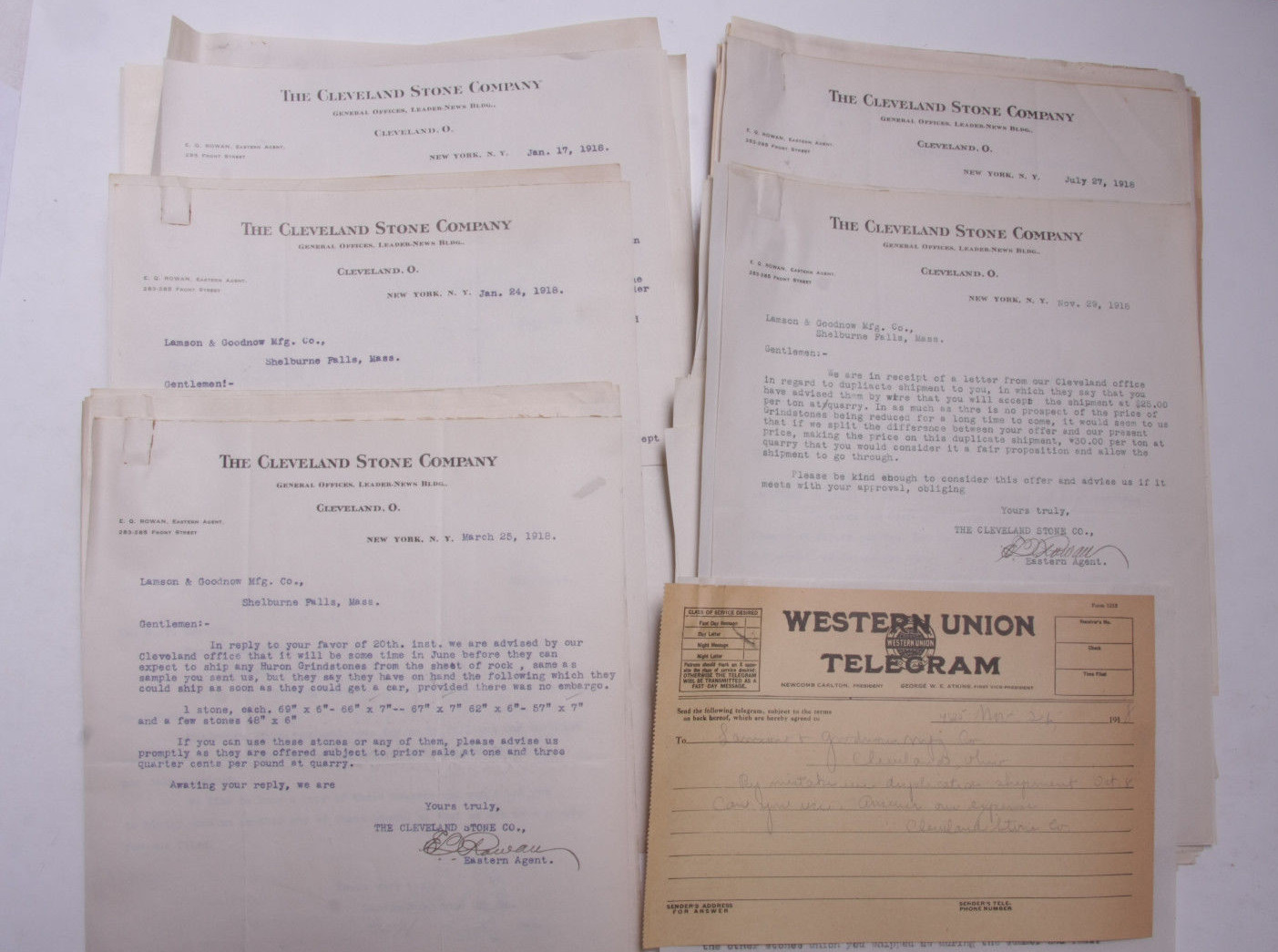 1918 Lamson Goodnow WW1 Telegram Cleveland OH Stone Co Ephemera L792C ...