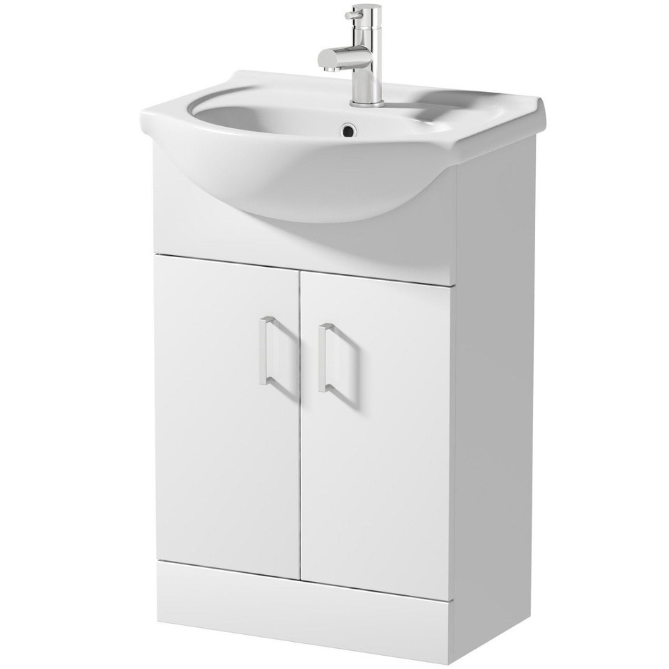 Freestanding Vanity Unit Basin Sink White Bathroom Furniture Taps ...