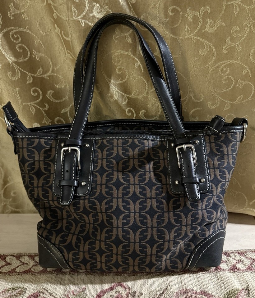 Vintage Fossil Signature Black Monogram Satchel Bag & Matching Wallet ...