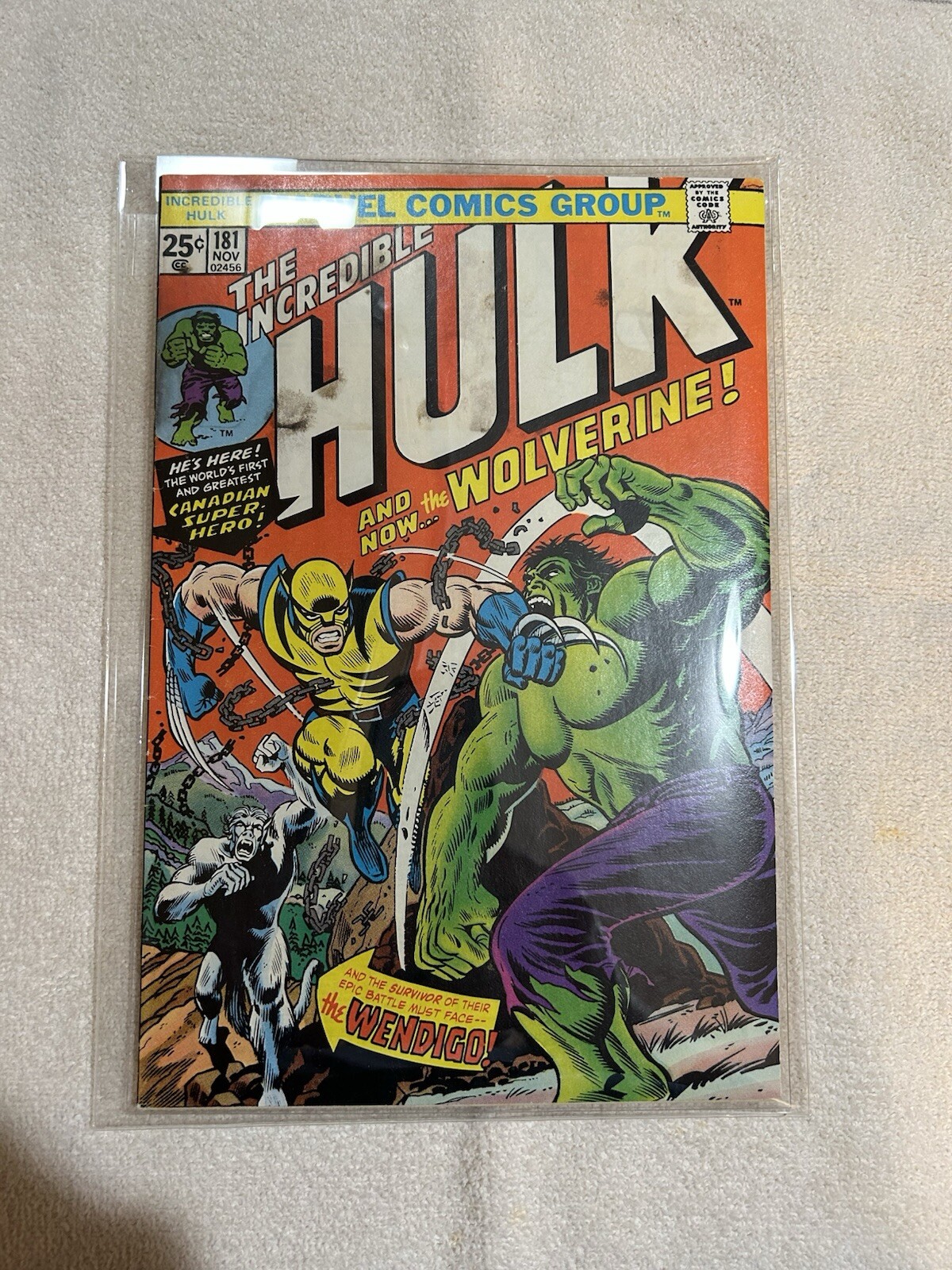 INCREDIBLE HULK #181. 1ST FULL APPEARANCE OF THE WOLVERINE 1974 WITH ...