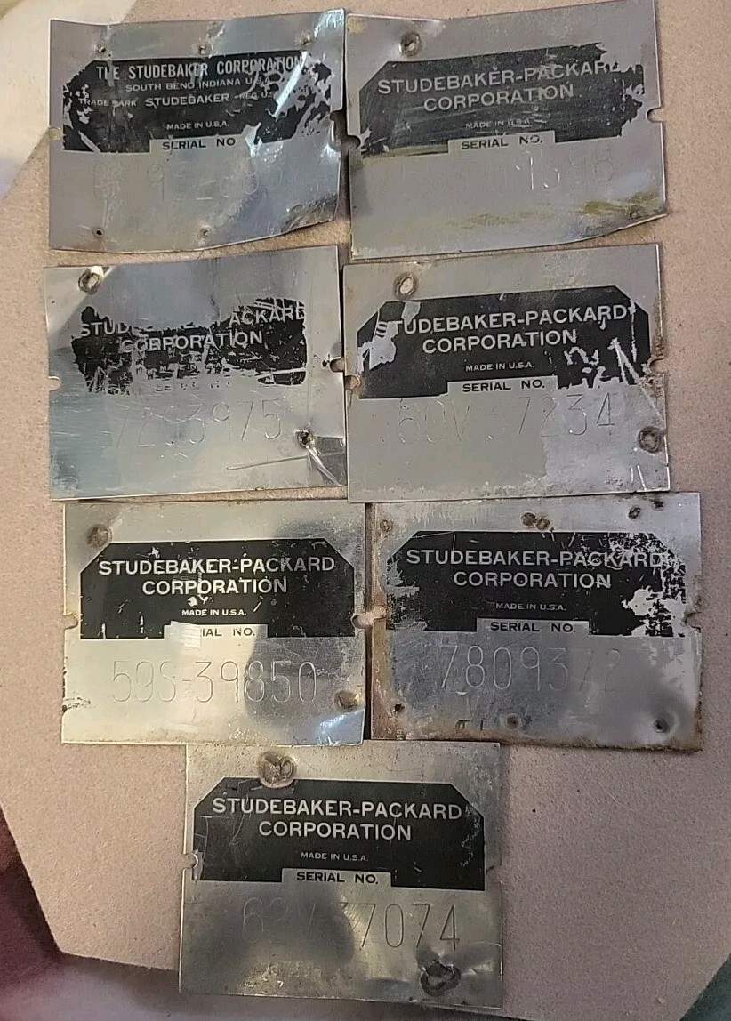 [7] Seven STUDEBAKER Car Truck 40s 50s 60s Door Jam Data Plates Serial ...