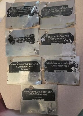 [7] Seven STUDEBAKER Car Truck 40s 50s 60s Door Jam Data Plates Serial ...