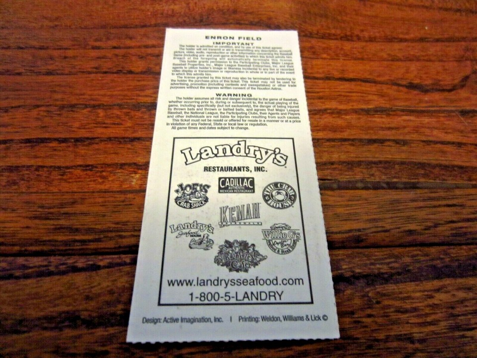 Astros vs Pirates Ticket Stub 5/19/2002 Ramirez Home Run Biggio Bagwell ...