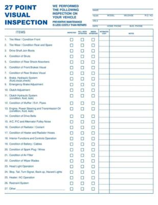 500 - 27 Point Automotive Service Inspection Forms / 2 Part Carbonless ...