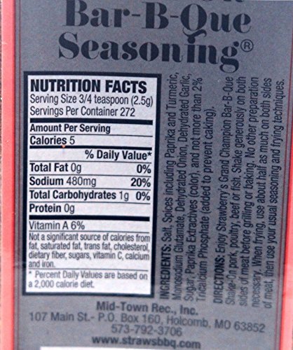 Strawberry's Grand Champion Shake-On Bar-B-Que Seasoning, 24 Ounce ...