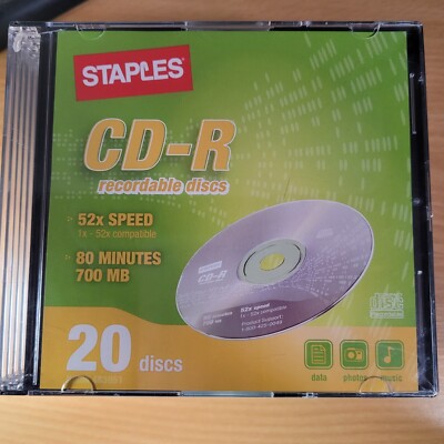 Staples Recordable Compact Discs (20 CD-Rs) W/ Slim Jewel Cases 52X NEW ...