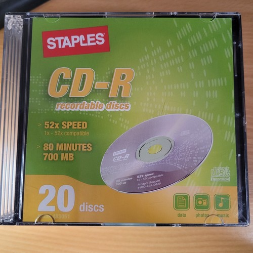 Staples Recordable Compact Discs (20 CD-Rs) W/ Slim Jewel Cases 52X NEW ...