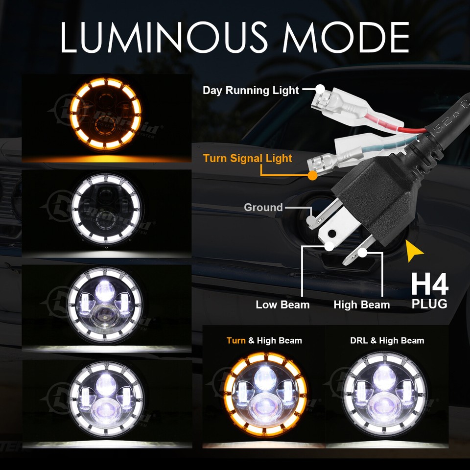 7" LED Headlight + 4 1/2" Fog Passing Lights for Indian Chieftain ...