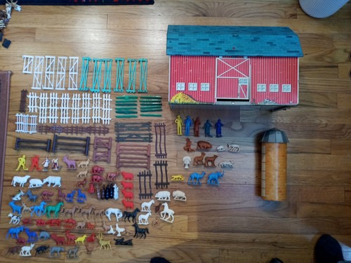 HUGE VINTAGE MIXED OHIO ART TIN LITHO FARM PLAYSET LOT MARX AAND BONUS ...