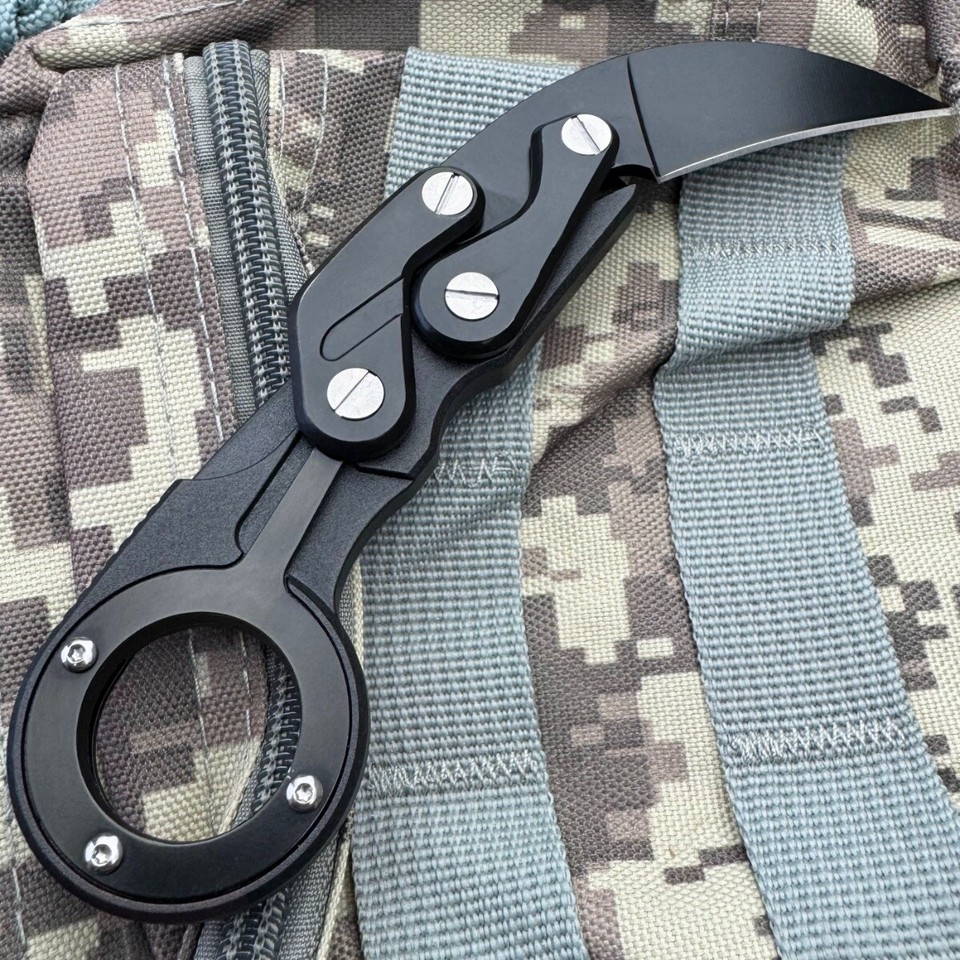 6.25" Black Tactical Claw Quick Folding Karambit Pocket Knife Morphing ...