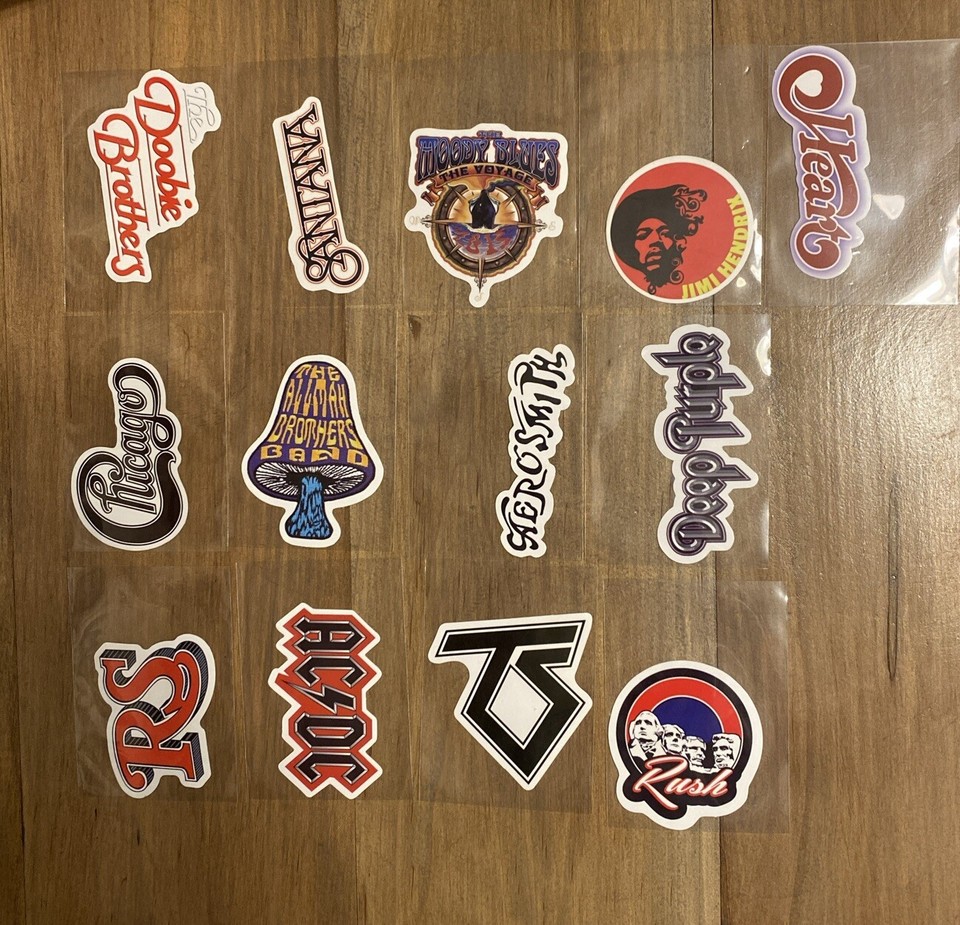 UPDATED 12.12 ROCK BAND DECALS STICKERS LAPTOP, GUITAR, SKATEBOARD ETC ...
