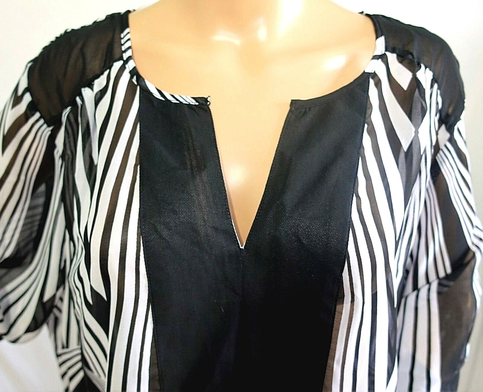 Unique Spectrum Women Plus Size 1x 2x 3x Black White Boho Chiffon Top ...