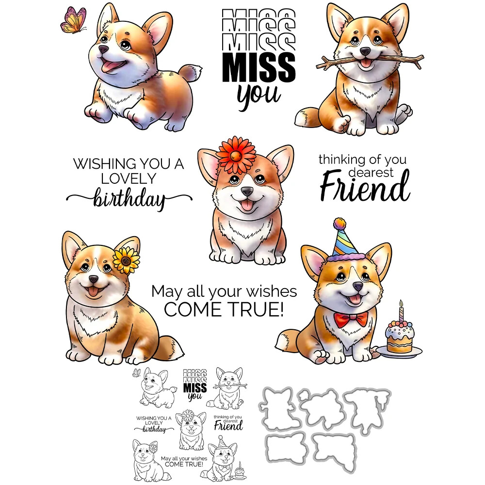 Birthday Corgi Dog Miss You Dearest Friend Metal Cutting Dies Clear Stamps Craft | eBay