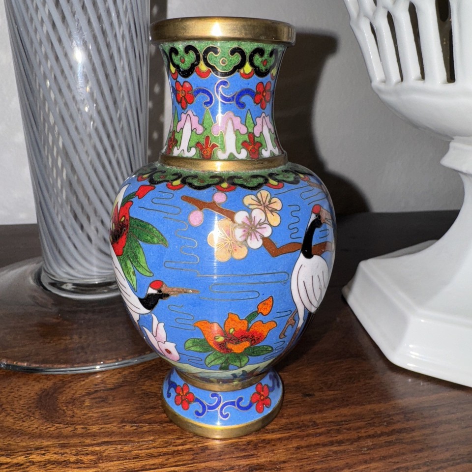 Excellent JINGFA Chinese Cloisonne Enamel Asian Arts 5” Vase Birds ...