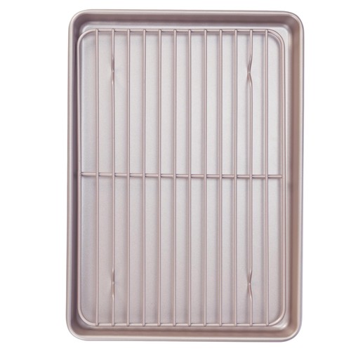 13-inch Baking Sheet Pan with Rack, Non-Stick Rectangular Shallow Dish ...