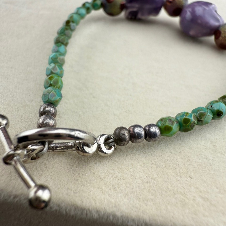 Purple Ceramic Skull Bracelet Turquoise Beads Toggle Clasp Silver Tone ...