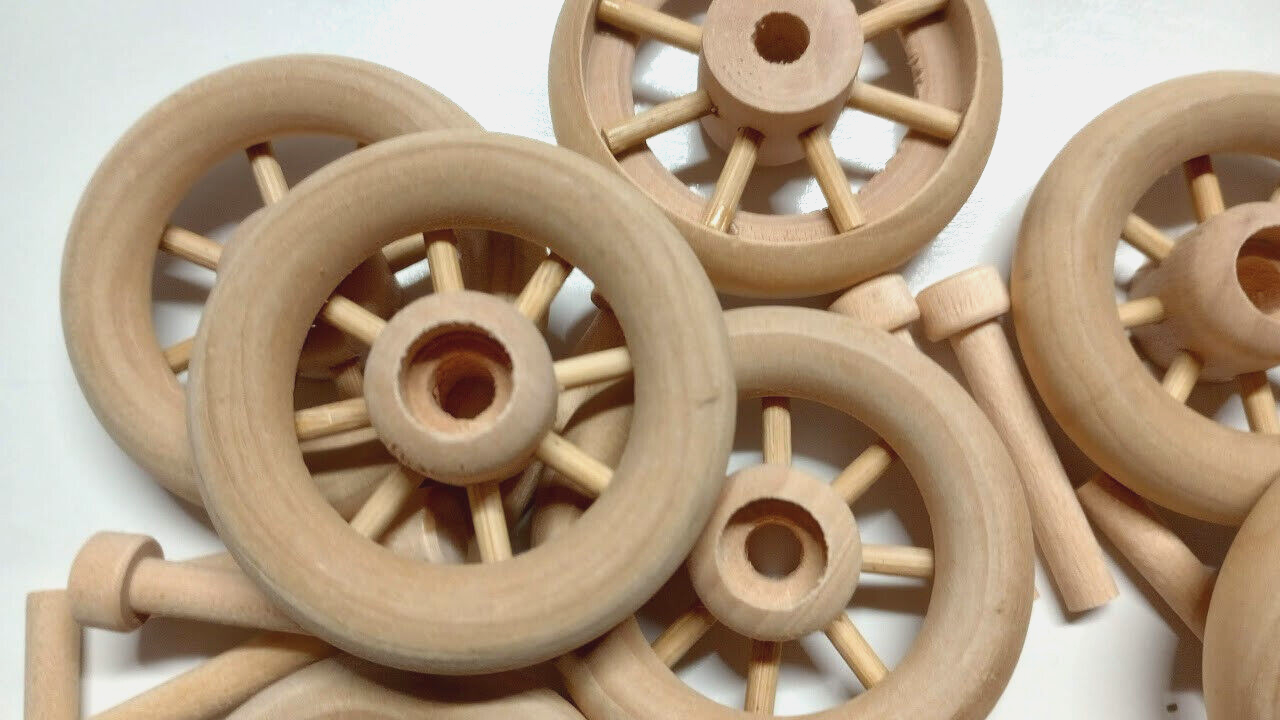 8 Spoked Wood Toy Wheels 2 Inch Diameter with 8 Axle Pegs Wood Spoke ...
