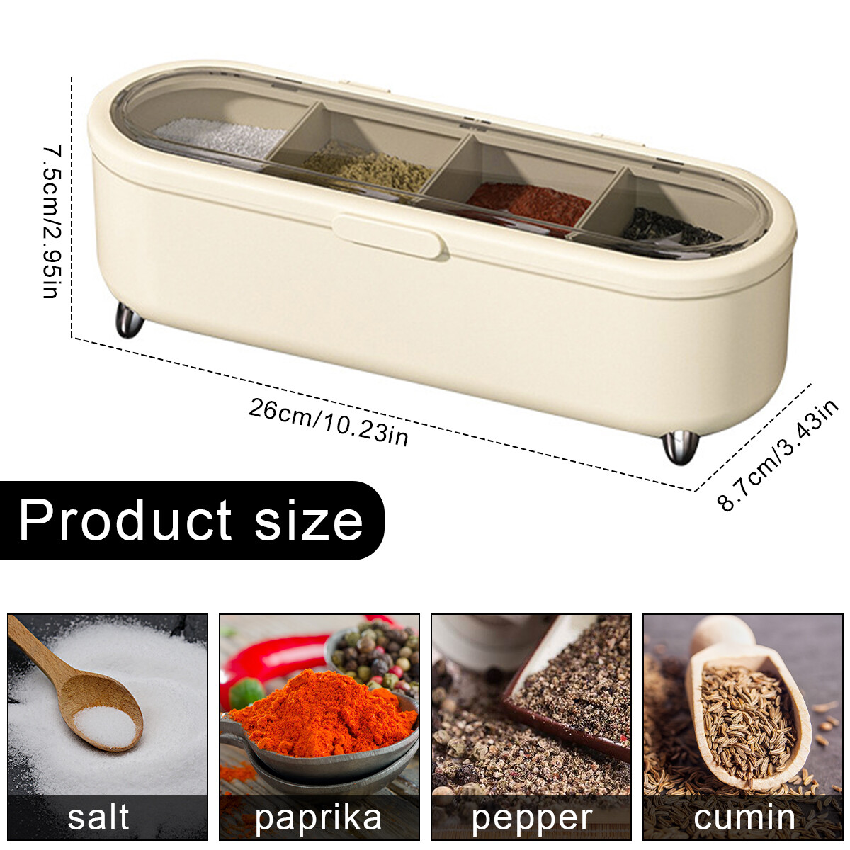 Seasoning Box 4 Grids Plastic Container with Clear Lid Reusable ...