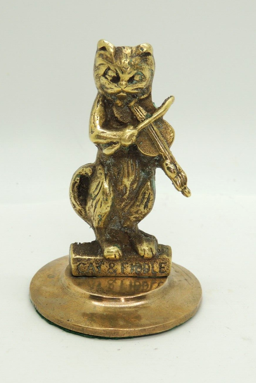 Vintage Brass Cat and Fiddle Figure Cat Playing the Fiddle Figurine ...