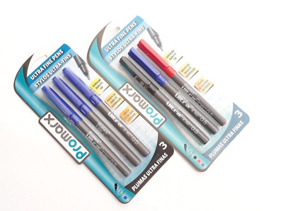 2 PACKS 6 PENS Promarx® ULTRA FINE PENS PRECISE LINES BLACK BLUE & RED ...