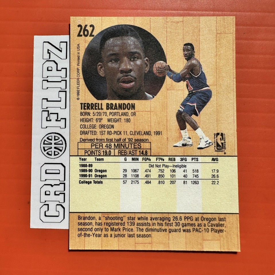 1991-92 Fleer Terrell Brandon Rookie Card #262 - Cleveland Cavaliers | eBay