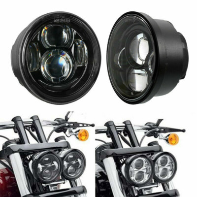 4.65" Twin Dual LED Headlight Black For Harley Davidson Fat Bob FXDF 08 ...
