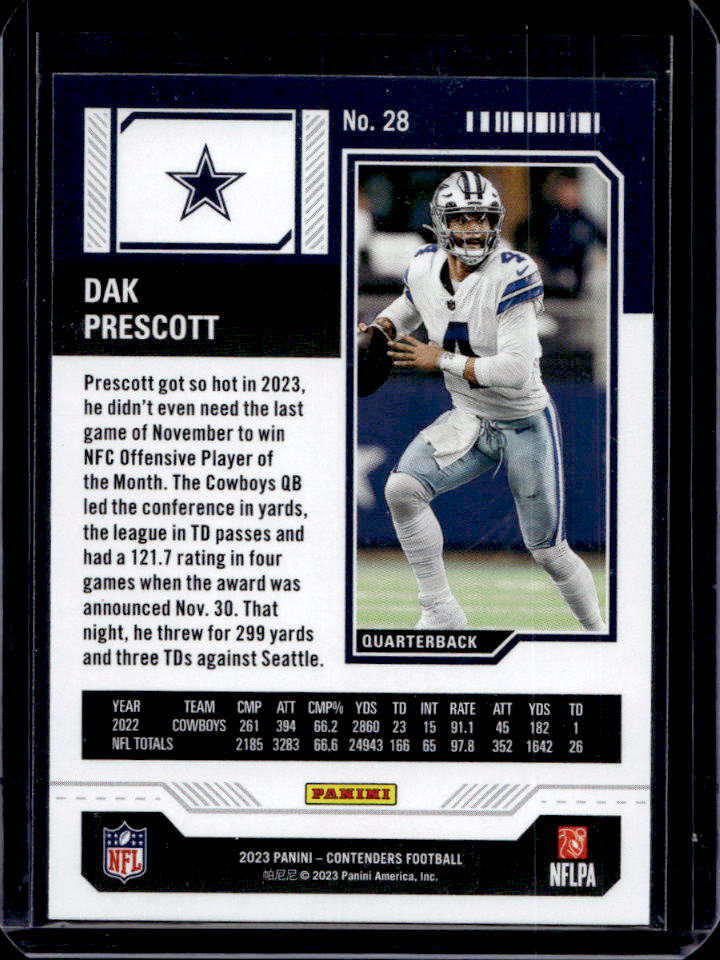 2023 Panini Contenders Dak Prescott FOTL Season Ticket #28 Dallas ...