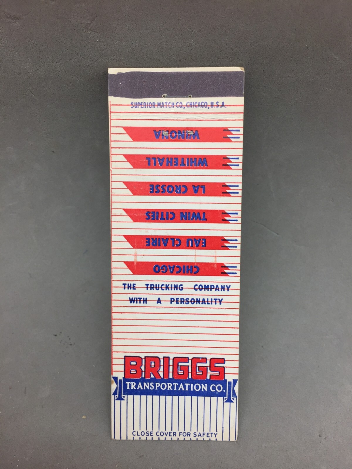 Matchbook Flat Cover Truck Trucking Briggs Transportation Chicago Eau ...
