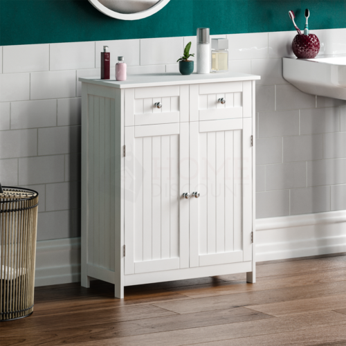 White Wood Freestanding Bathroom Storage Cabinet Unit – Rispa