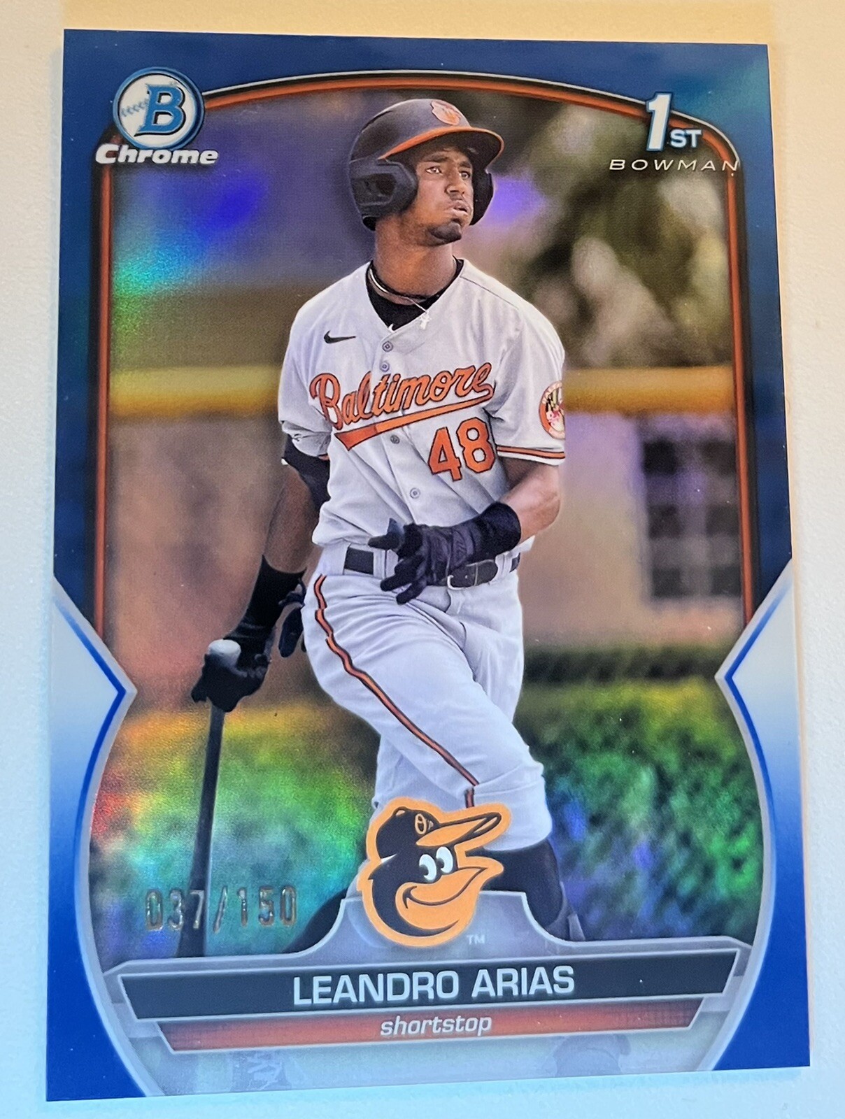 Leandro Arias 2023 Bowman Chrome 1st Prospect True Blue #BCP-84, 037/ ...