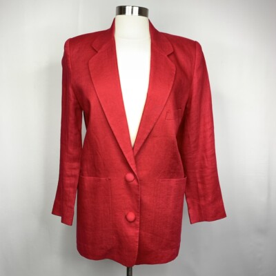Premiere Collection Womens Petite Small Cardinal Red Lined Linen Blazer ...