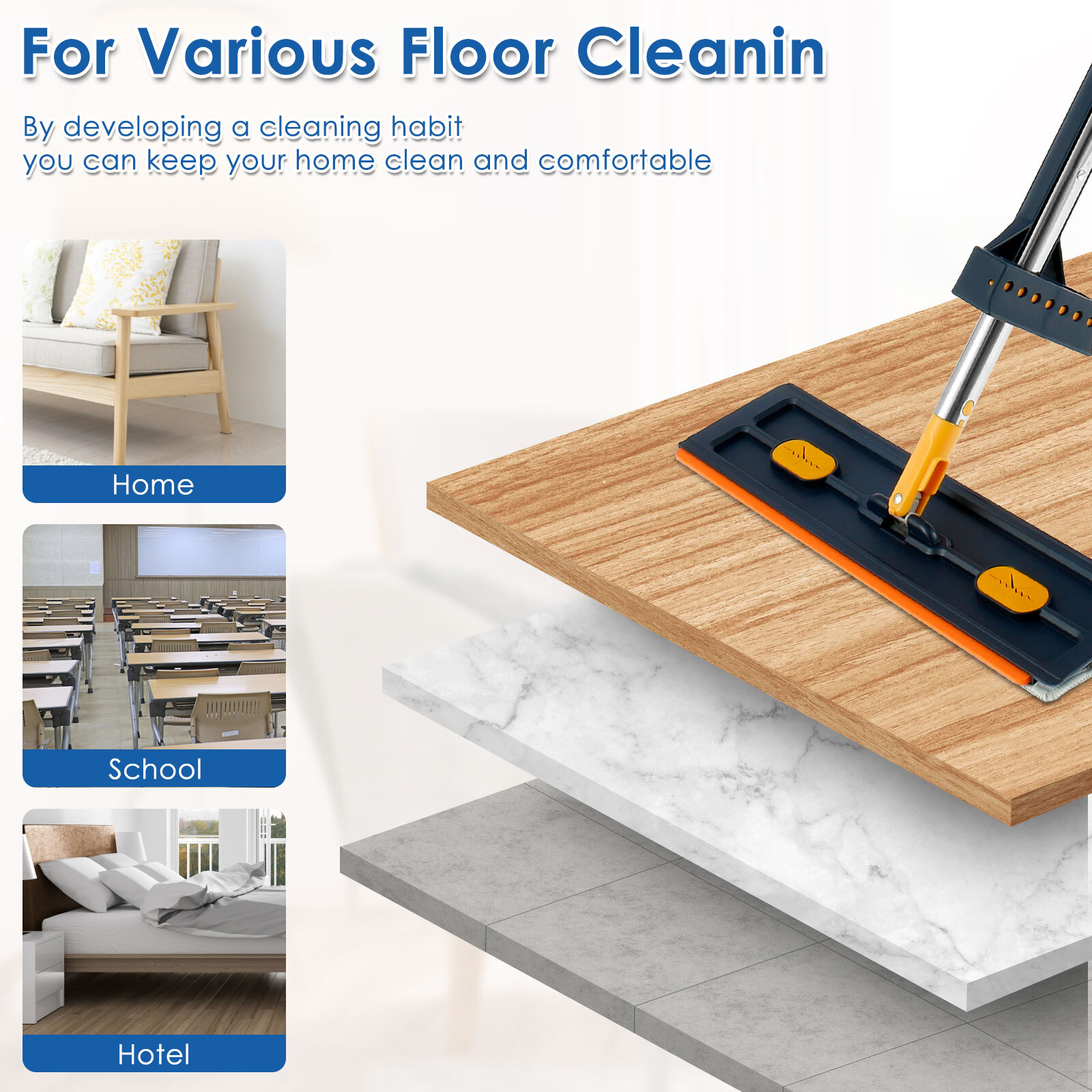 Microfiber Mop 360 ° Rotating Flat Floor Mop with 4 Washable Microfiber ...