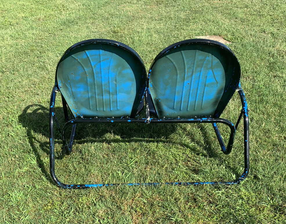 Rare Vintage Metal Two Chair Glider, Clamshell, Clam Shell Swing Patio ...