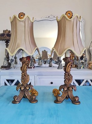 Vintage Pair Of Rococo Table Lamp Ornate Carved Wood Details Original ...