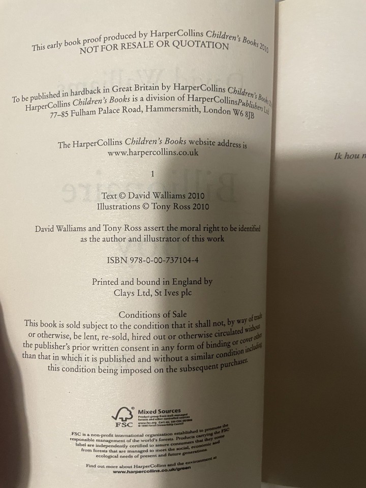 David Williams Billionaire Boy Book Proof Rare Copy Illustrated by Tony ...