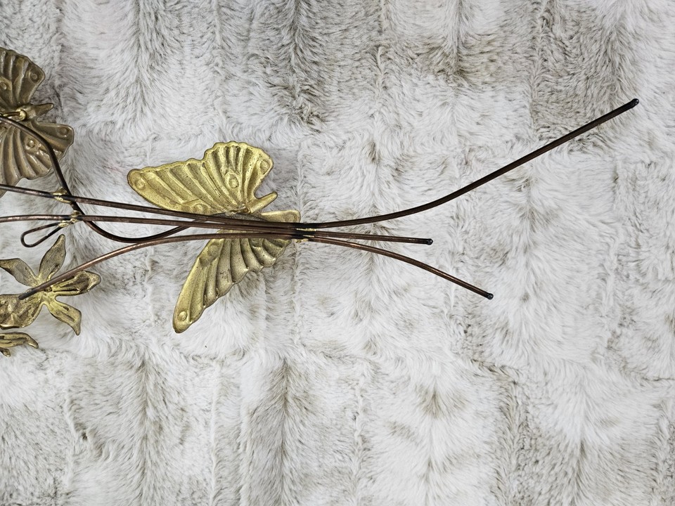 Vintage Brass Gold Metal Butterfly Flower Wall Art Decor Sculpture MCM ...