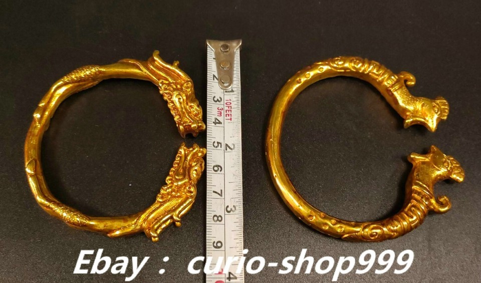 2.8" China Dynasty Copper Gilt Dragon Phoenix Bird Head Jewelry ...