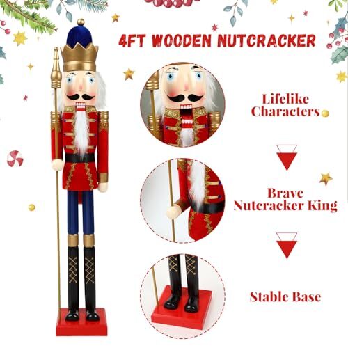 48 Inch 4 ft Tall Life Size Christmas Nutcracker Giant Red and White King | eBay