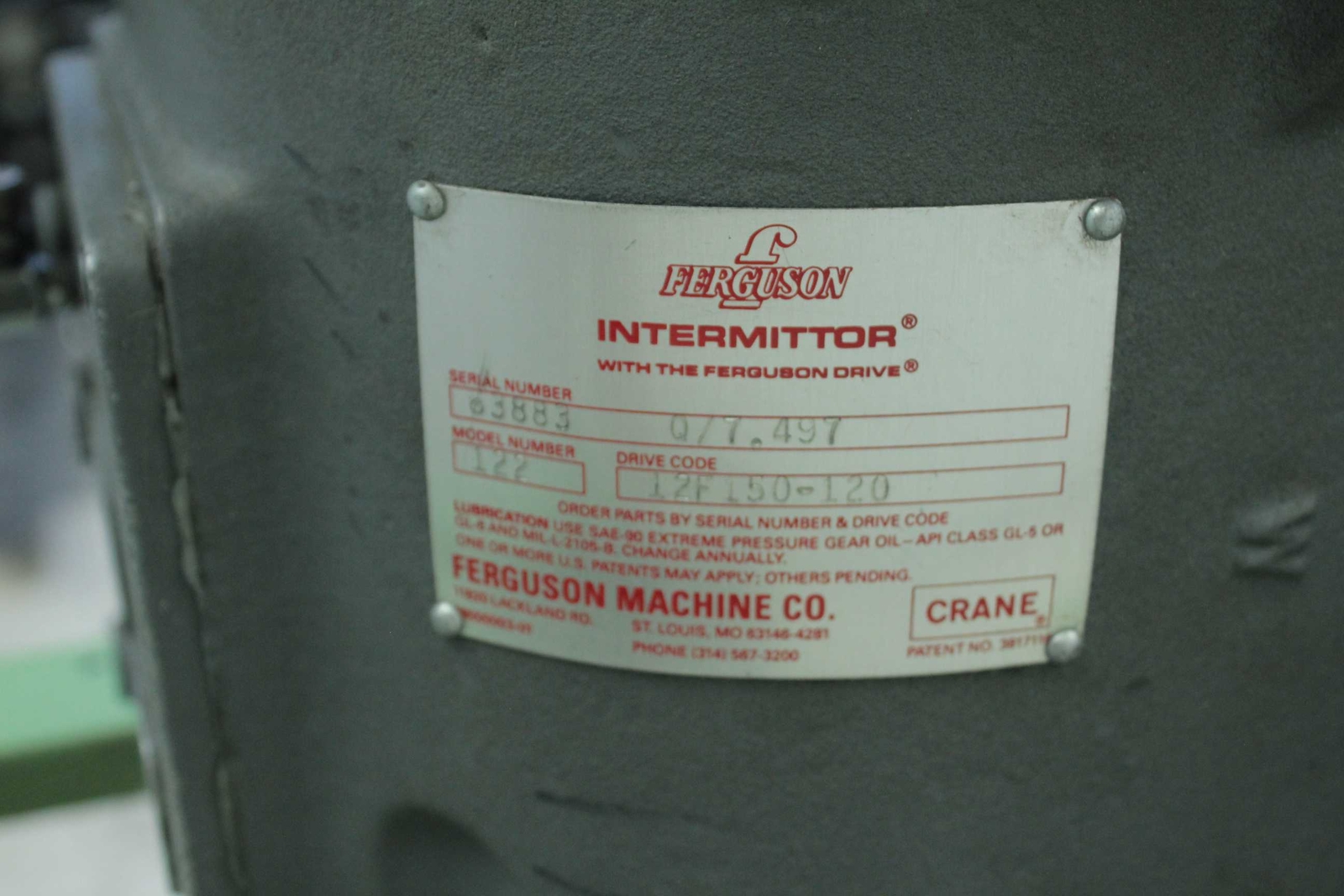 Ferguson Intermittor Indexer 122 12F150-120 / Reducer R300 / Boston ...