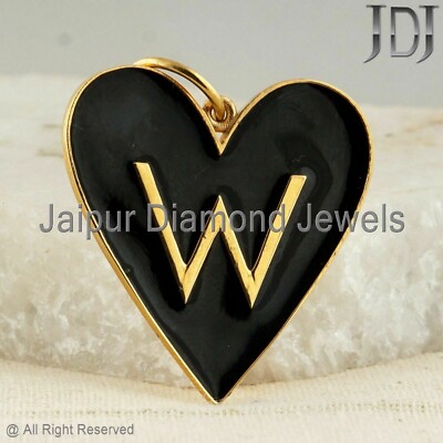 Alphabet Initial Letter W Heart Pendant 925 Sterling Silver Black ...