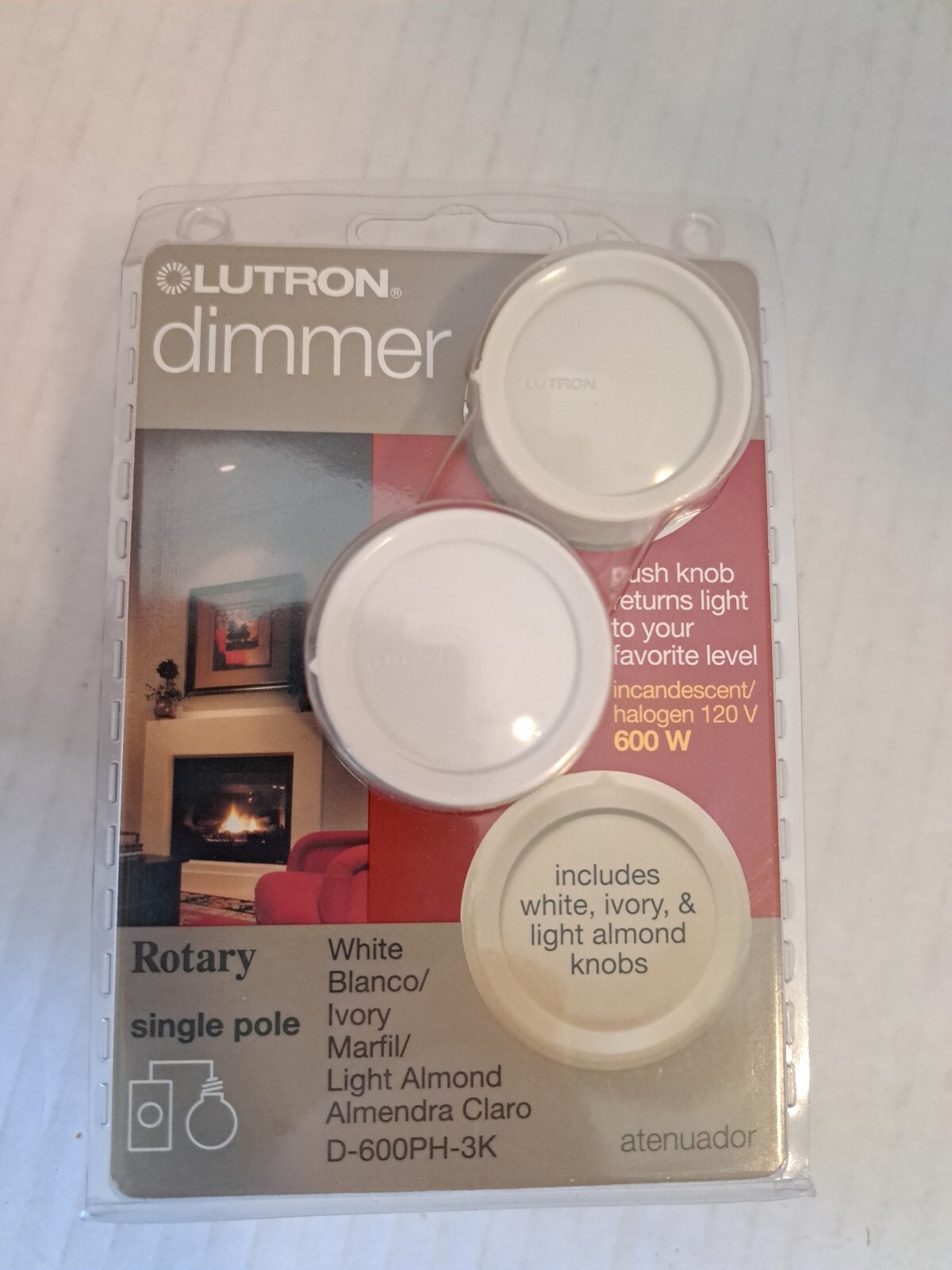 LUTRON ROTARY FAN CONTROL SWITCH FSQ-2FH-DK IVORY & WHITE KNOBS - 1.5 ...