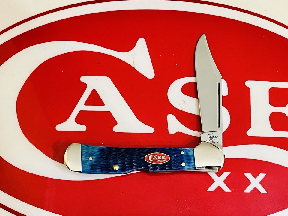 CASE XX NAVY BLUE JIGGED BONE 61549L LARGE COPPERLOCK KNIFE RED SHIELD ...