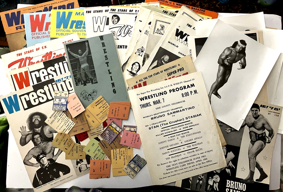 Big Lot Vintage Wrestling 70's 80's Programs Photos Match Sheets Ticket ...