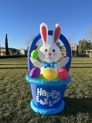 4 Foot Tall Inflatable Party Bunny with Basket and Colorful Easter Eggs ...