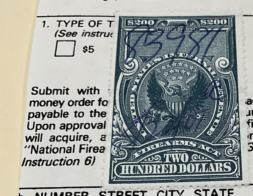 200 Dollar Tax Stamp For The NFA, National Firearms Act For Buying MG ...