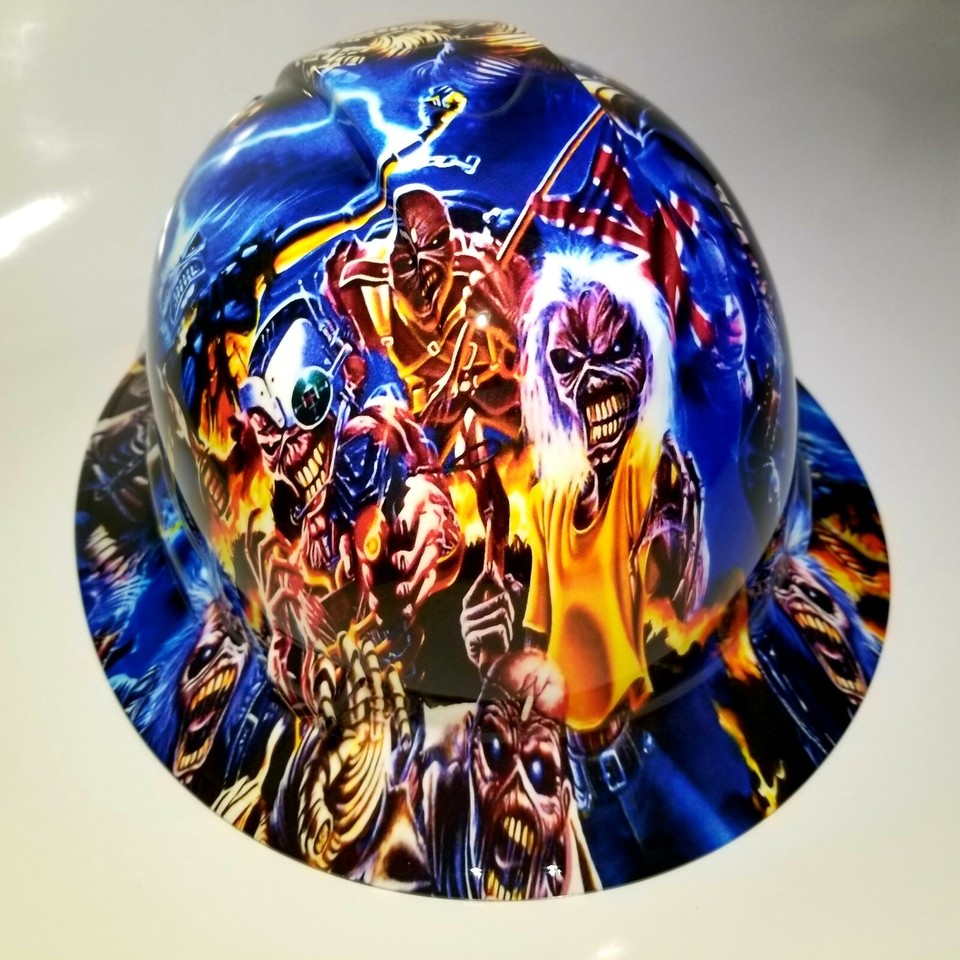 FULL BRIM Hard Hat custom hydro dipped IRON MAIDEN EDDIE COLAGE NEW ...